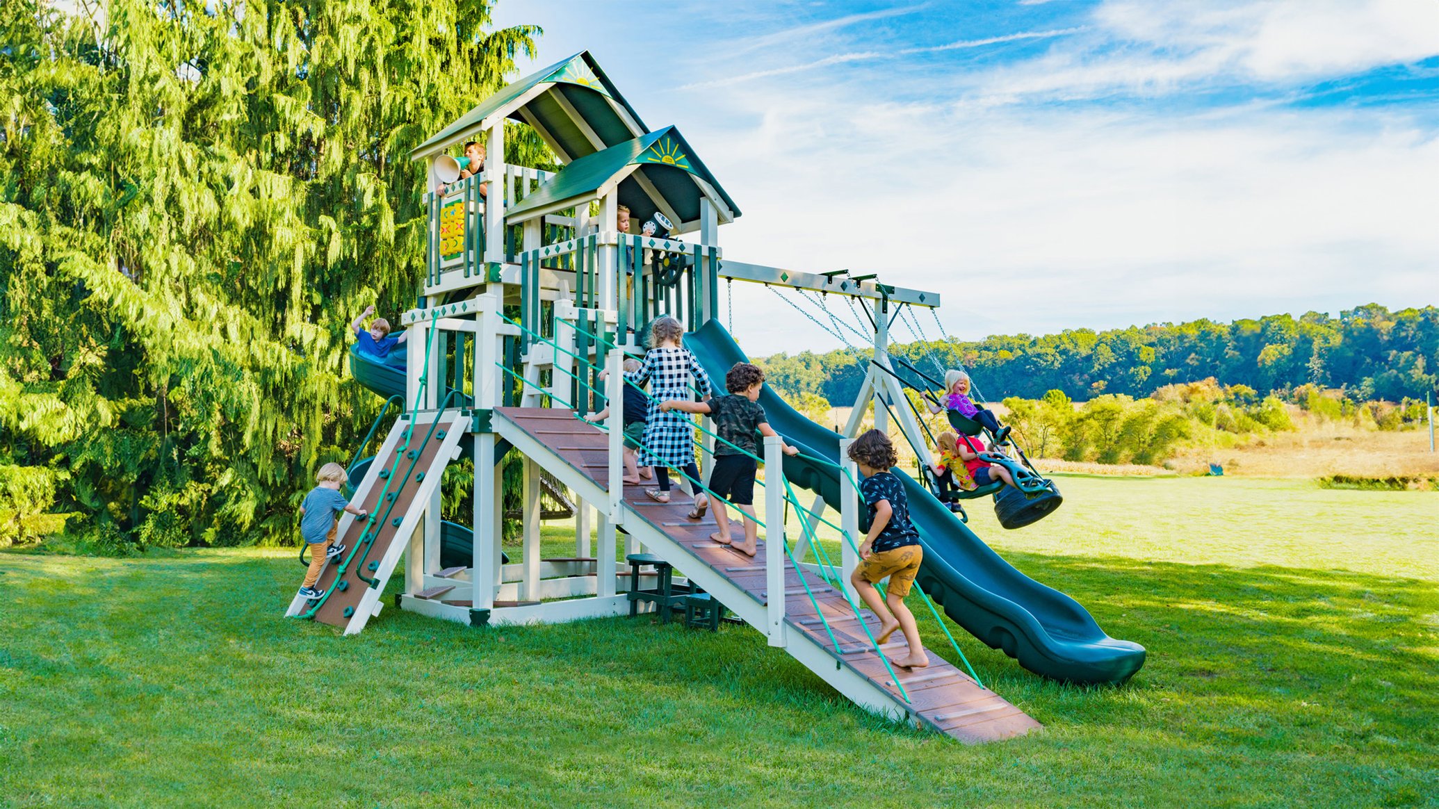 Custom Swing Sets and Yards with Slopes
